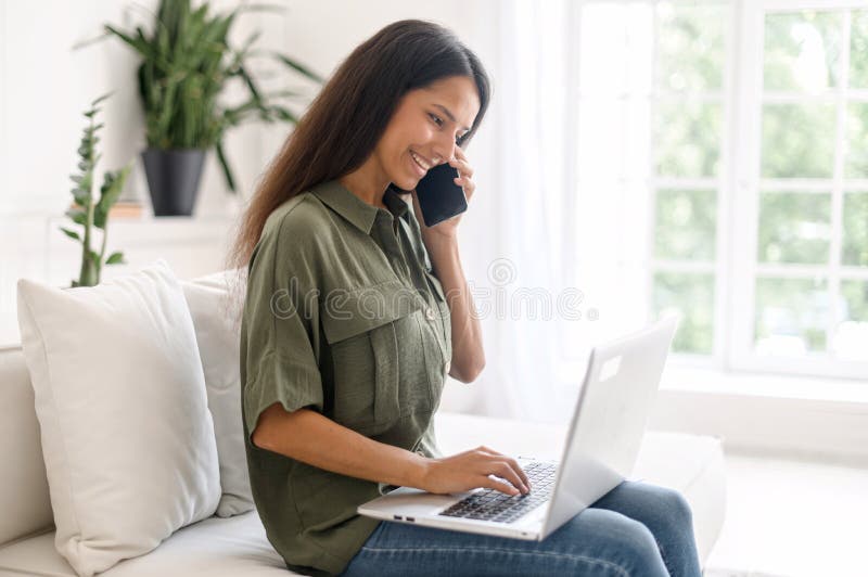 Smiling Young Indian Woman Using Laptop Computer for Remote Work from ...