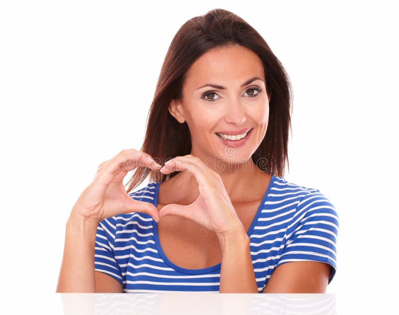 Smiling Young Lady with Heart Sign Stock Image - Image of pretty ...