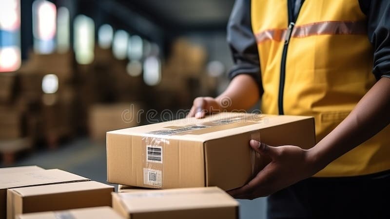 Smiling Young Male Postal Delivery Courier Man in Front of Cargo Van ...