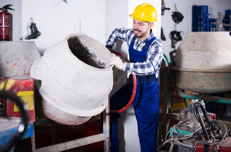 Worker Work with Cement Mixer Stock Photo - Image of skilled, mixer ...