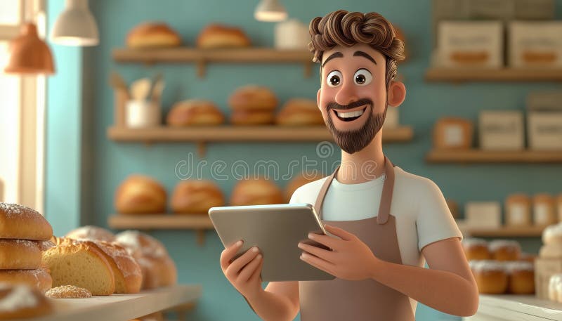 Smiling Young Man in a Bakery Shop Holding Bread Stock Photo - Image of ...