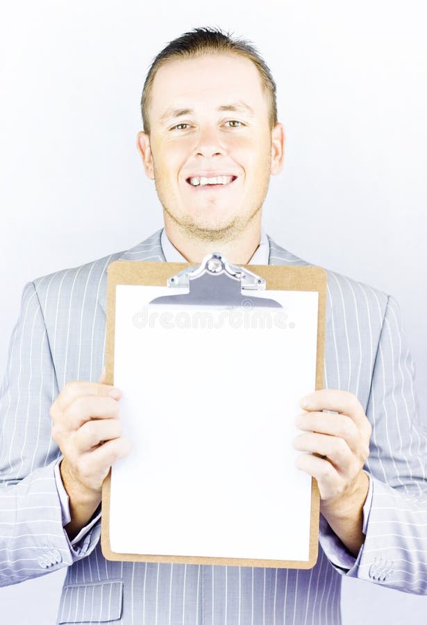 Smiling Young Man Holding A Clipboard Stock Image Image Of Message