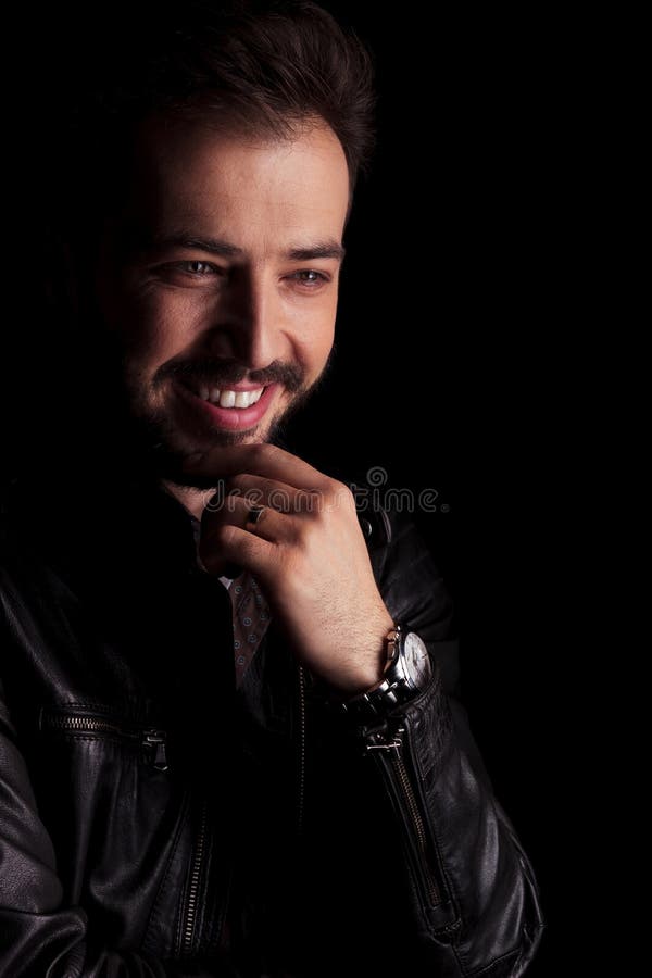 106 Casual Man Hand Hold Chin Smiling Stock Photos - Free & Royalty ...