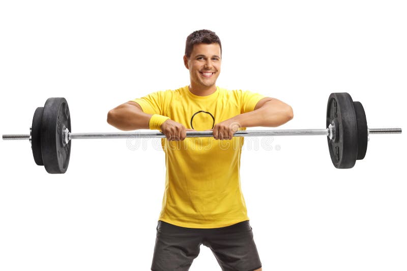 Smiling Young Man Lifting Weights Stock Photo - Image of single ...