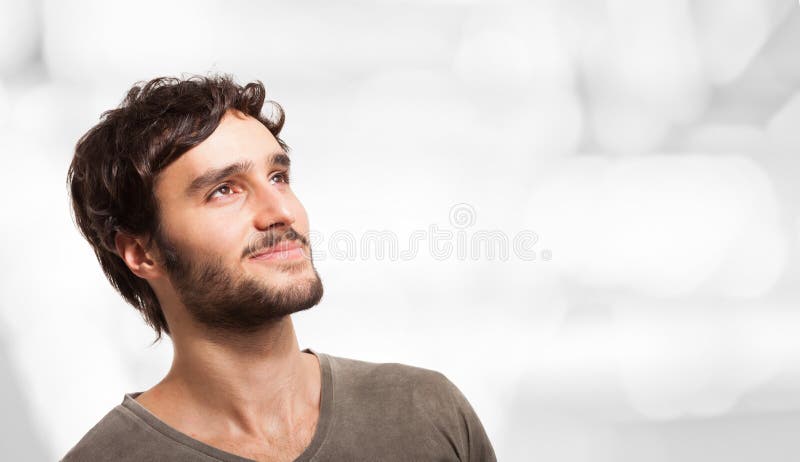 Smiling Young Man Looking Up Stock Photo - Image of slight, space: 41801636