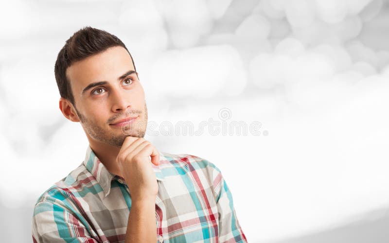 Smiling Young Man Looking Up Stock Photo - Image of creativity ...