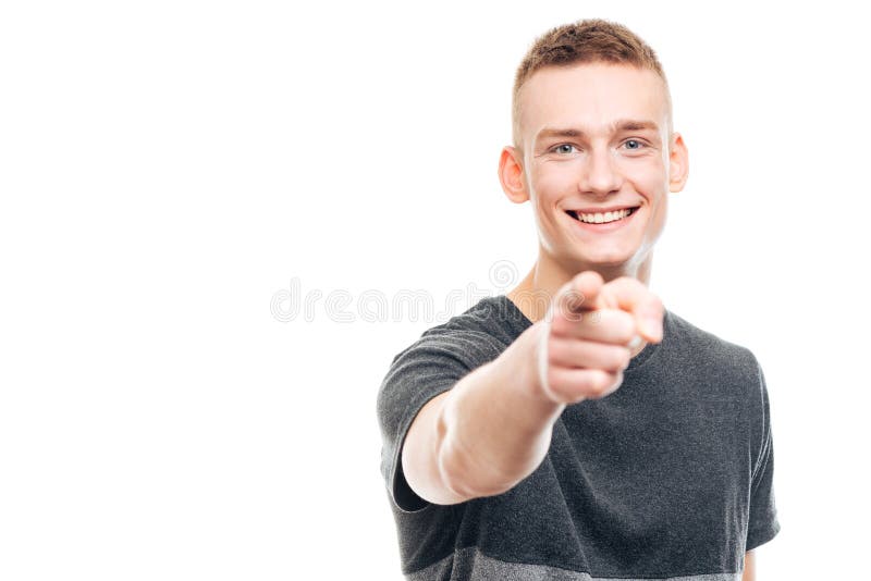 Smiling Young Man Pointing Finger At Camera Stock Photo - Image of ...