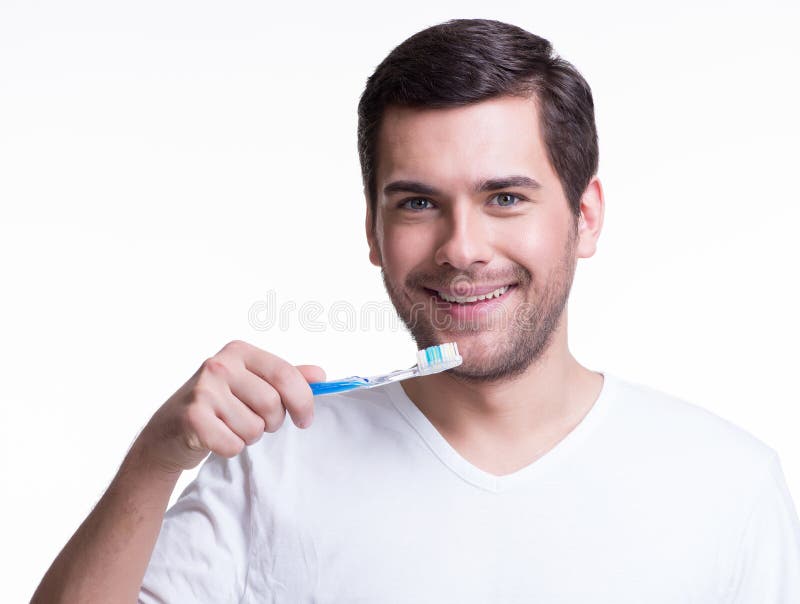 Smiling Young Man with Toothbrush Stock Photo - Image of medical ...