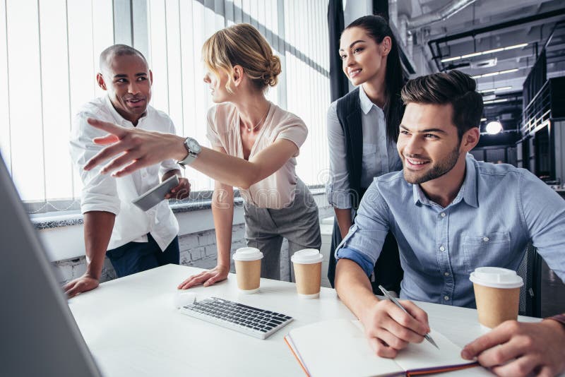 Business People with Desktop Computer Stock Photo - Image of electronic ...