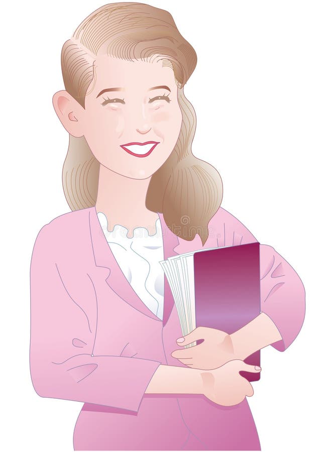 Smiling Young Office Lady Holding Documents Stock Vector - Illustration ...