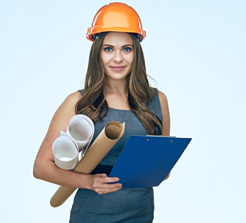 Smiling Young Student Woman Architect Holding Blueprints. Stock Image ... Smiling Young Student Woman Architect Holding Blueprints. Stock Image ...