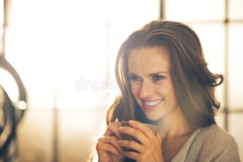 Smiling Young Woman with Cup of Coffee Stock Photo - Image of drink ...