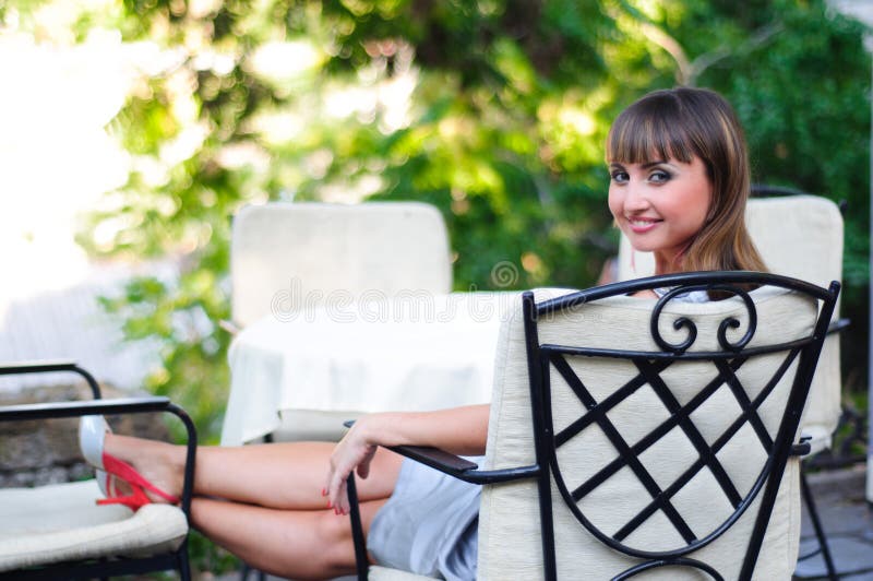 Smiling Young Woman Having Rest at the Restaurant Stock Photo - Image ...