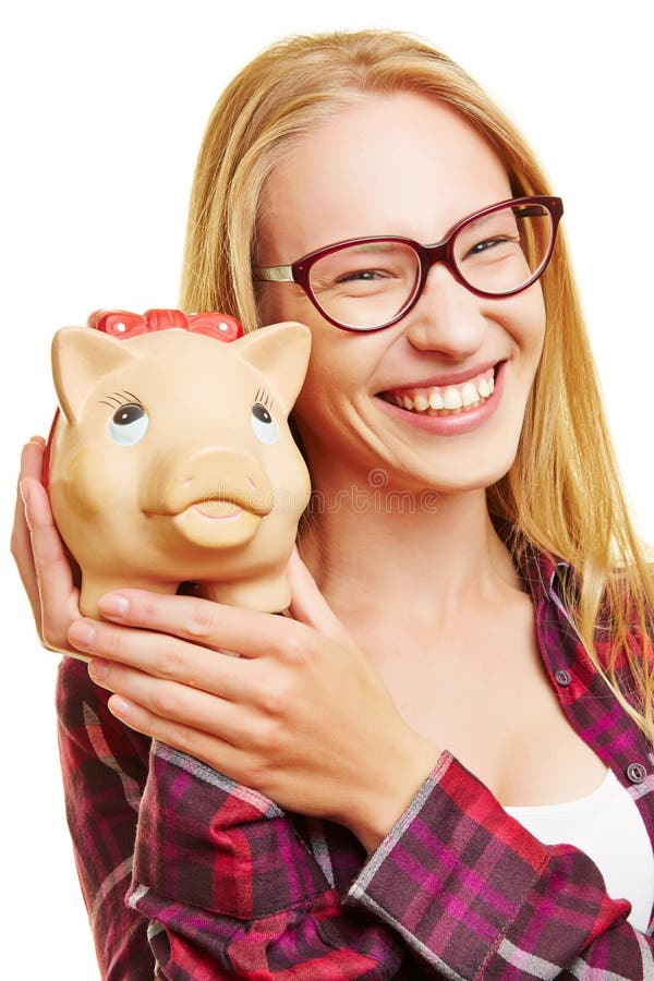 Smiling Young Woman Holding Piggy Bank Stock Photo - Image of pocket ... Smiling Young Woman Holding Piggy Bank Stock Photo - Image of pocket ...