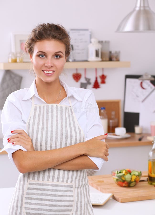 Smiling Young Woman in the Kitchen Stock Image - Image of attractive ...