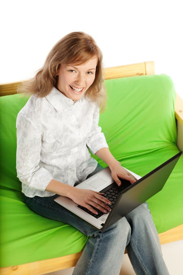Smiling Young Woman with Laptop Computer Stock Photo - Image of blond ...