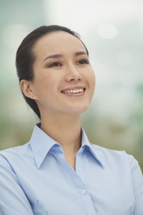 Smiling Young Woman Looking Up Stock Photo - Image of confidence ...