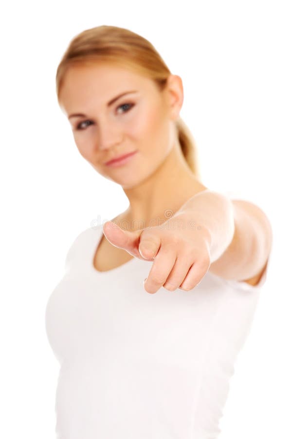 Smiling Young Woman Pointing at Camera Stock Image - Image of happy ...