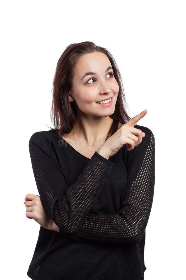 Smiling Young Woman Pointing Stock Image - Image of cheerful, isolated ...