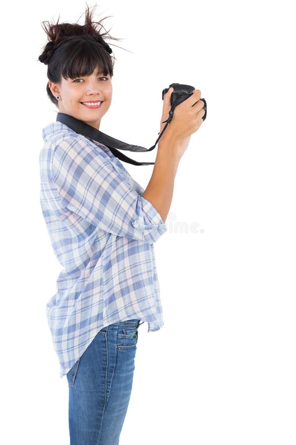 Smiling Young Woman Taking Picture With Her Camera Stock Photo - Image ...