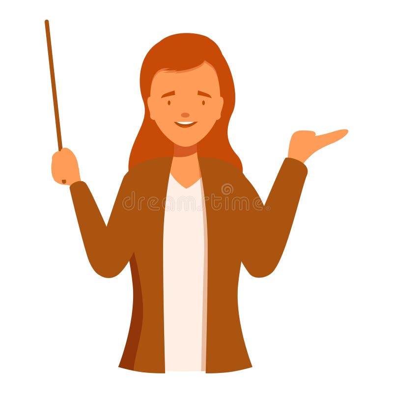 Smiling Young Woman Teacher Holding Pointer and Gesturing with Hand ...