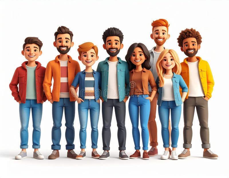 Smiling Youth Cartoon Characters Over White Stock Illustration ...