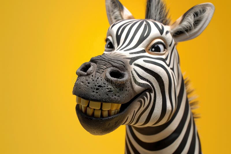 Smiling Zebra Against Bright Yellow Background - Fun and Whimsical ...