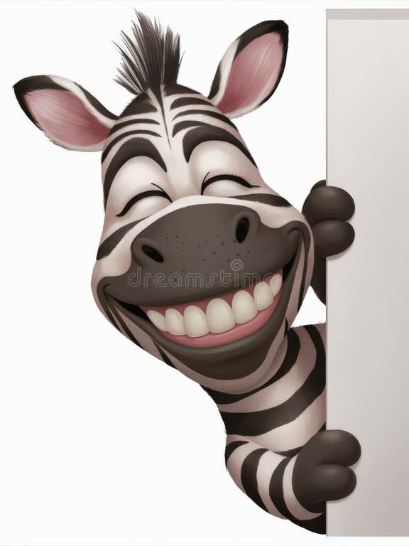 Smiling Zebra Cartoon Character Peering from Behind a Blank Panel Stock ...