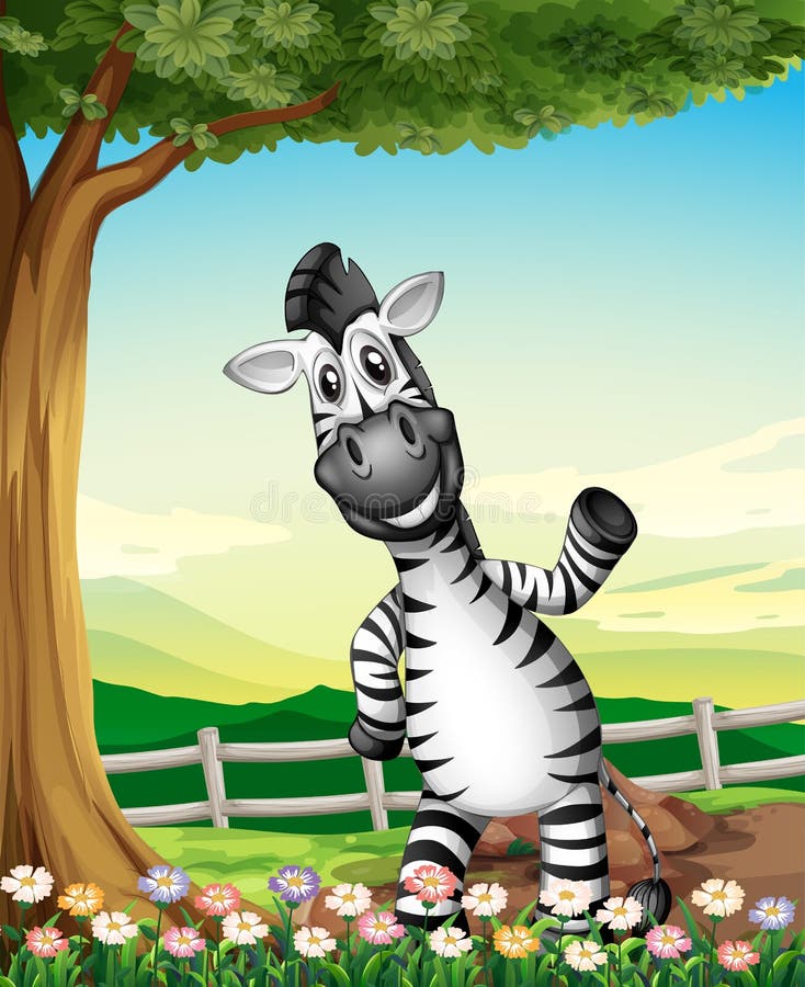 A Smiling Zebra Near the Tree Stock Vector - Illustration of greenery ...