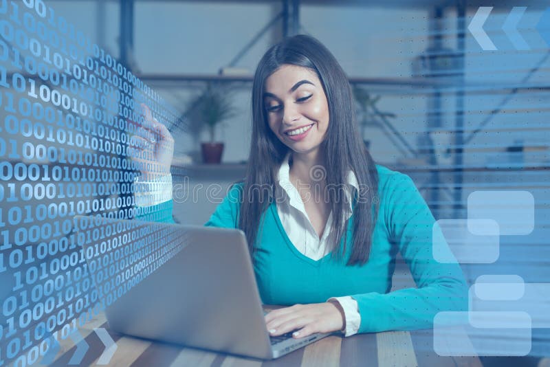 Smilling Freelancer at the Table Stock Image - Image of house, wood ...