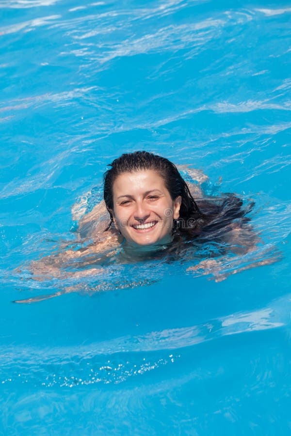Smilling Woman in Swimming Pool Stock Image - Image of model, beautiful ...