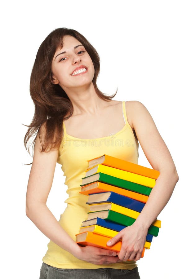 Smilling Young Girl with Books Stock Photo - Image of books, education ...