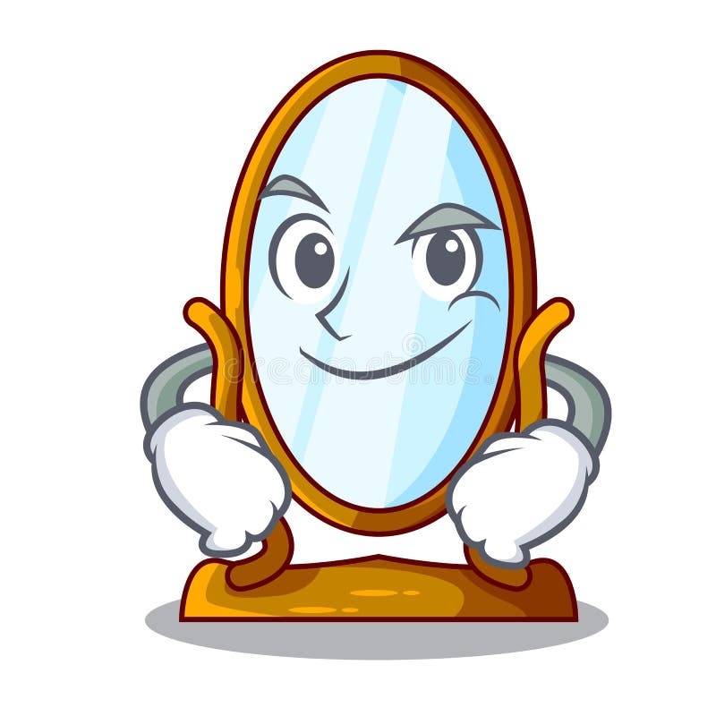 Smirking Big Cartoon Mirror in Wooden Frame Stock Vector - Illustration ...