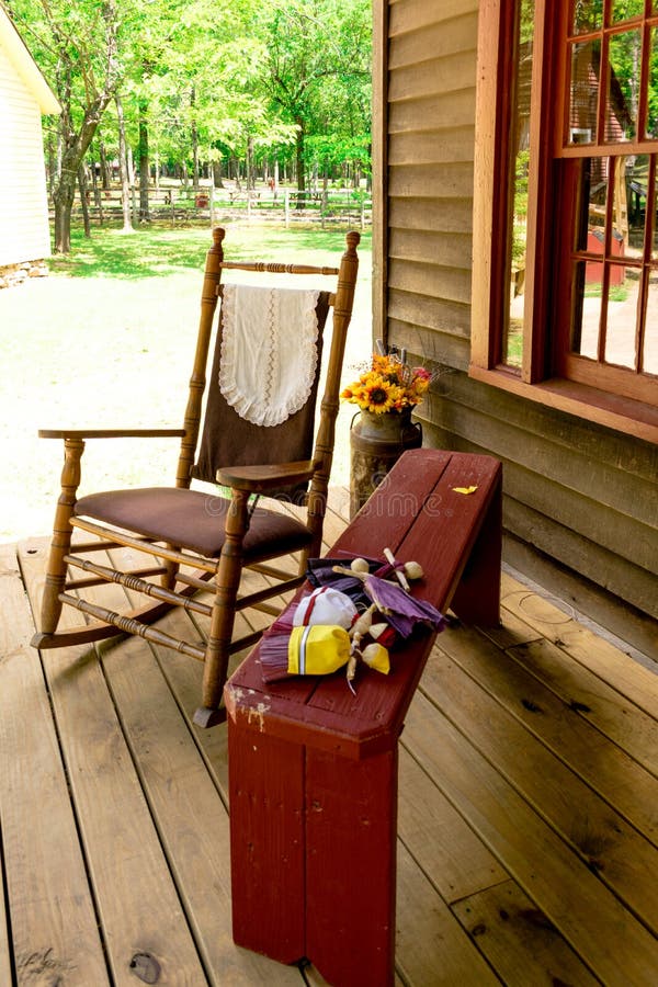General Store Porch with Rocking Chair and Bench Stock Image - Image of ...