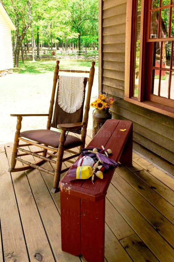 General Store Porch with Rocking Chair and Bench Stock Image - Image of ...