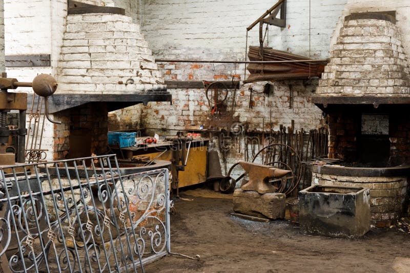 Smithy stock image. Image of iron, bricks, bellows, anvil - 13606801