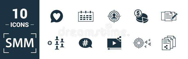 Smm Icon Set. Include Creative Elements Content, Copywriting, User ...