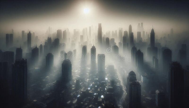 Smog Filled Skyline with Faint Sunlight Struggling To Break through ...