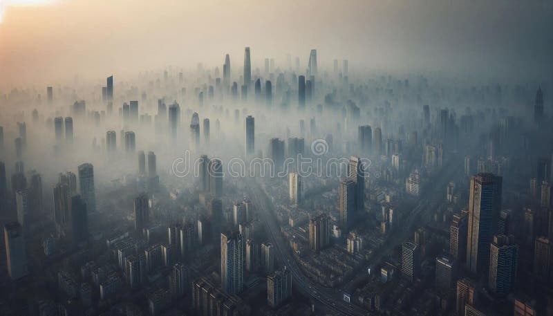 Smog Filled Skyline with Faint Sunlight Struggling To Break through ...