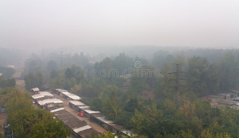 Smog Under City Park in Summer Day Stock Image - Image of skyline ...