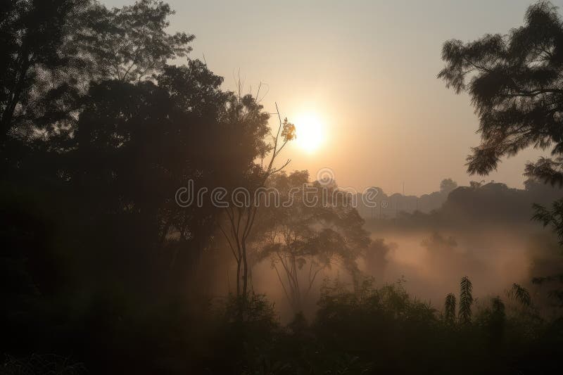Smoggy Sunrise, with Rays of Light Breaking through the Haze Stock ...