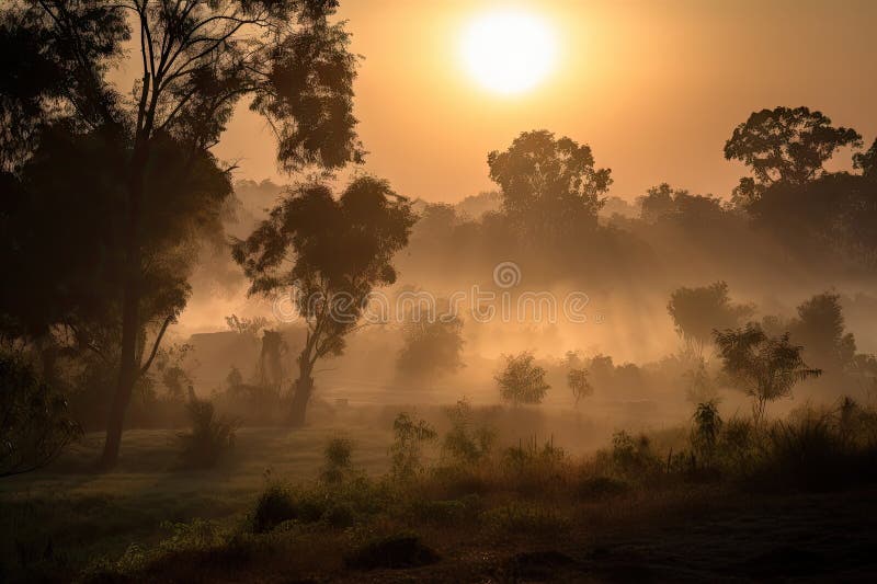 Smoggy Sunrise, with Rays of Light Breaking through the Haze Stock ...