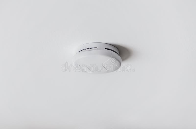Smoke Alarm, Sensor or Detector on White Ceiling Stock Photo - Image of ...