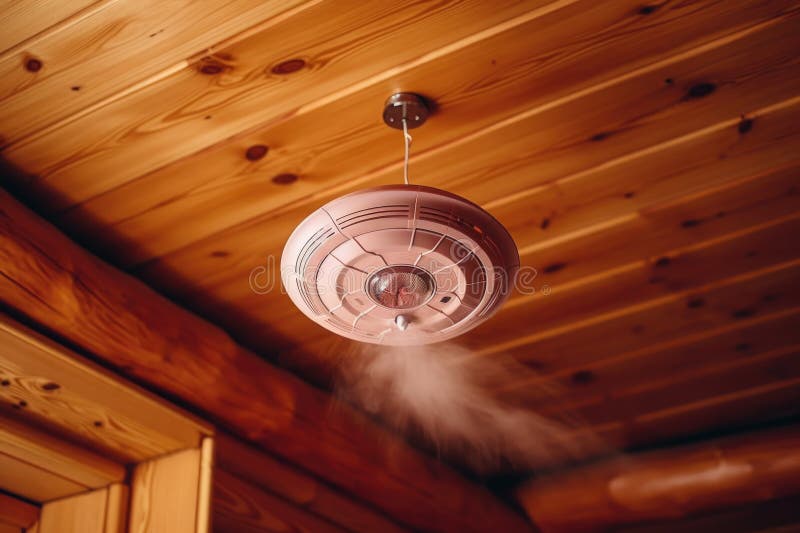Smoke Alarm on a Wooden Ceiling, Interior Design Stock Illustration ...