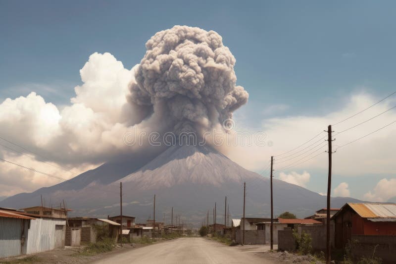 Smoke and Ash Plume Rising from a Volcano Against a Clear Sky Stock ...