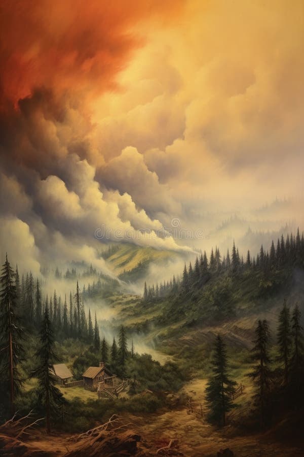 Smoke Billowing from a Distant Wildfire Stock Illustration ...