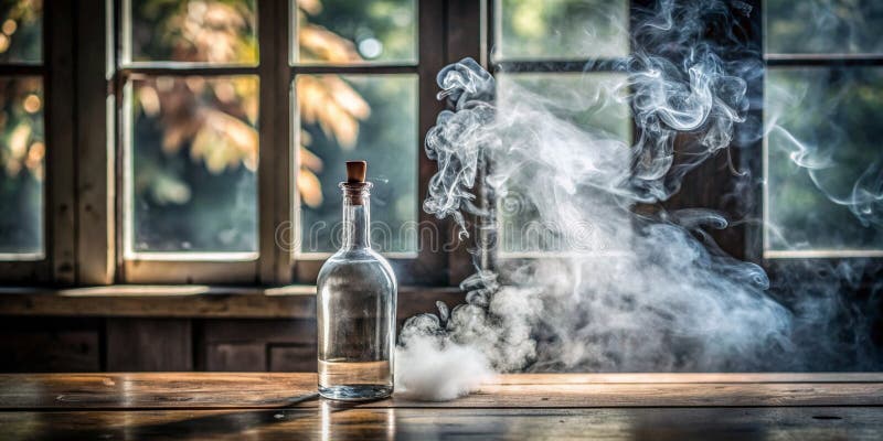 Smoke Billowing Out of a Mysterious Bottle on a Table in Front of a ...