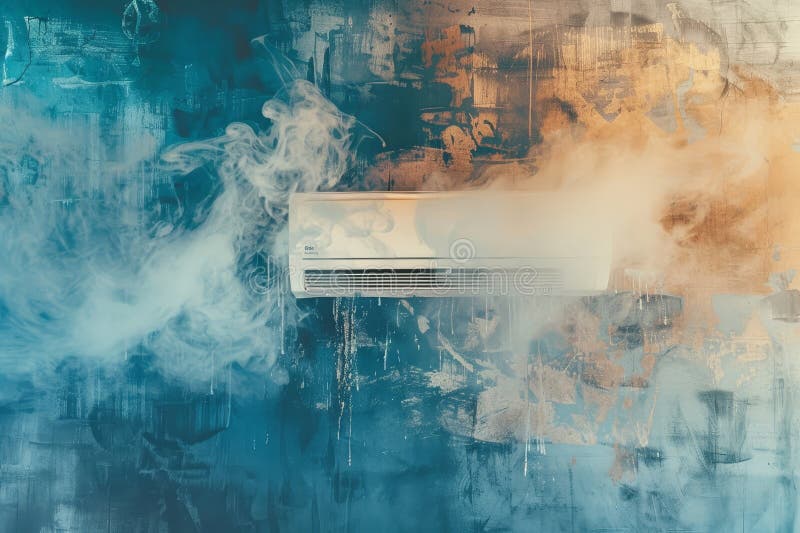 Smoke Billows from a Damaged Air Conditioner Unit, Indicating a ...