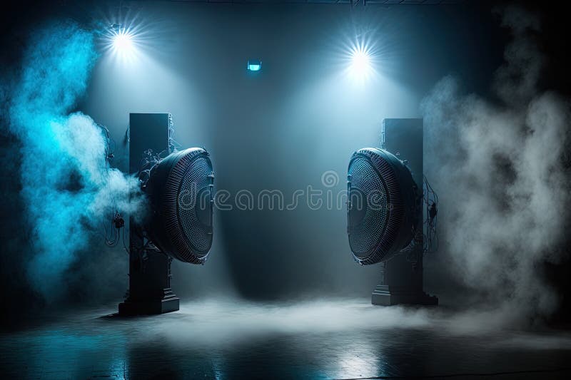 Smoke and Blue Spotlights in a Studio Entertainment Setting Stock ...