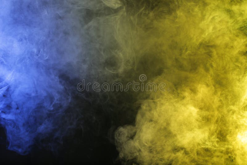 Smoke in Blue Yellow Light on Black Background in Darkness Stock Image ...